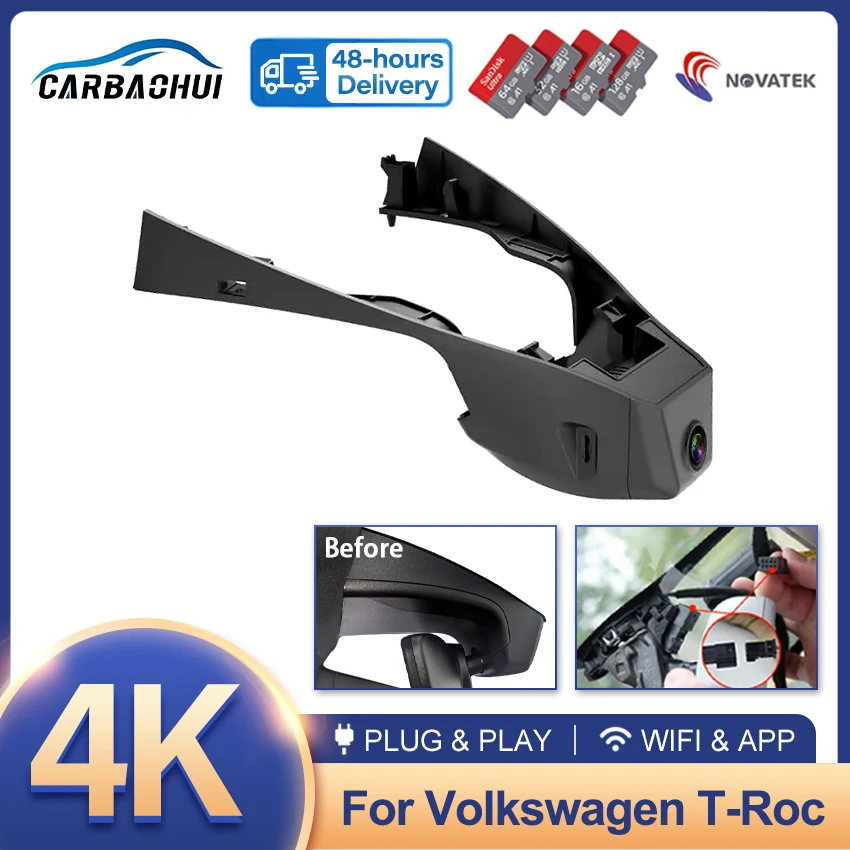 新型4K Wifi車載DVRビデオレコーダー プラグアンドプレイ ダッシュカムカメラ フォルクスワーゲン VW T-Roc AC7 A11 ...