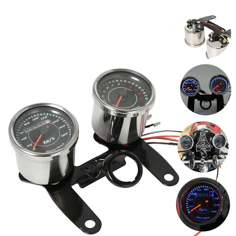 Universal Motorcycle Speedometer Tachometer Odometer LED Backlight 2 IN ...