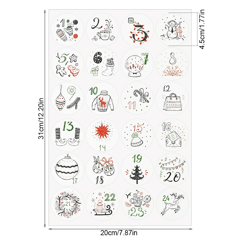 Pegatinas de calendario de adviento de Navidad con números del 1 al 24 ...
