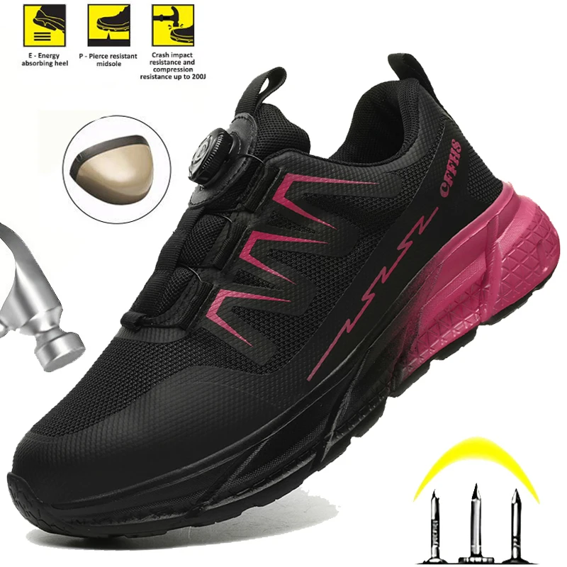 Lightweight Women's Work Shoes with Rotary Button - Breathable Steel ...
