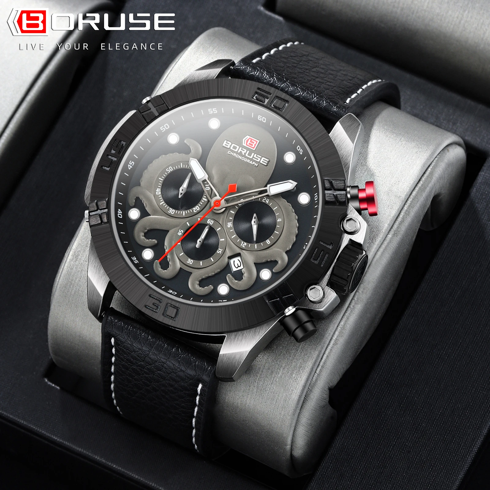 BORUSE-Mens-Fashion-Chronograph-Leather-Business-Quartz-Watches-Luxury ...