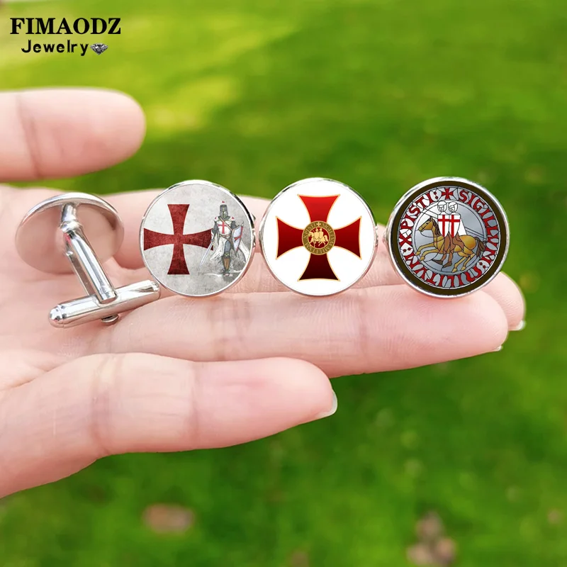 Retro Knights Templar Cufflinks High Quality Glass Dome Red Cross ...