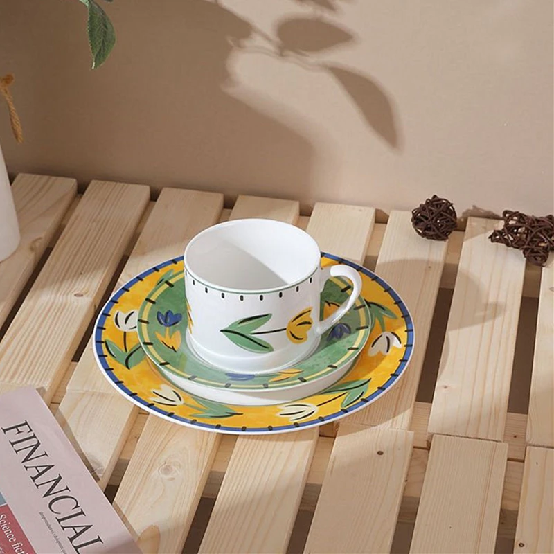 Original Ceramics Coffee Cup Mug Beautiful Tulips Plate Cute English ...