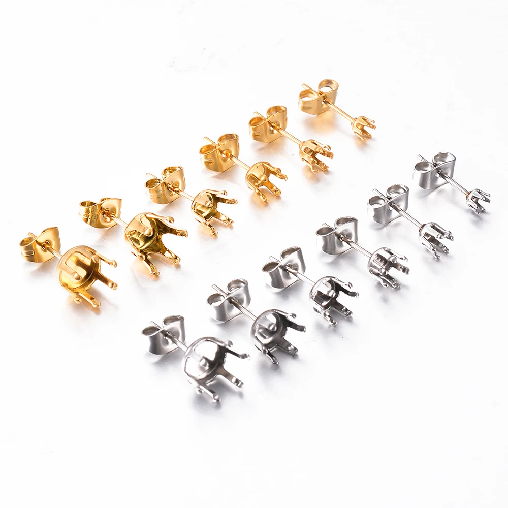 10pcs Stainless Steel Stud Earring Claw Blank Ear Post Pin fits 3-8mm ...