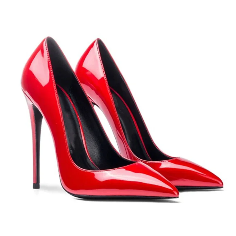 Red-Shiny-Leather-Pointy-Toe-Women-Shoes-Super-High-Heels-Fashion ...