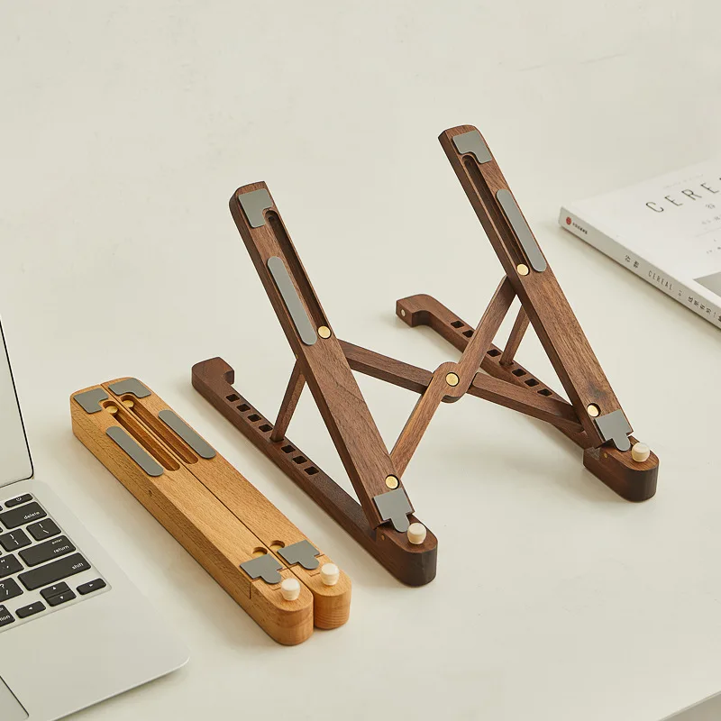 Wood-Laptop-Stand-Foldable-8-Levels-Height-Adjustable-Portable-Notebook ...