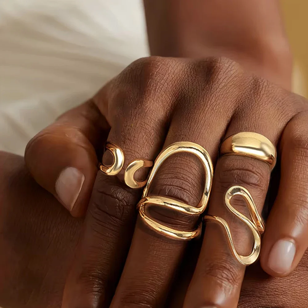 4Pcs-Geometric-Irregular-C-Shape-Adjustable-Rings-Heavy-Metal-Feeling ...