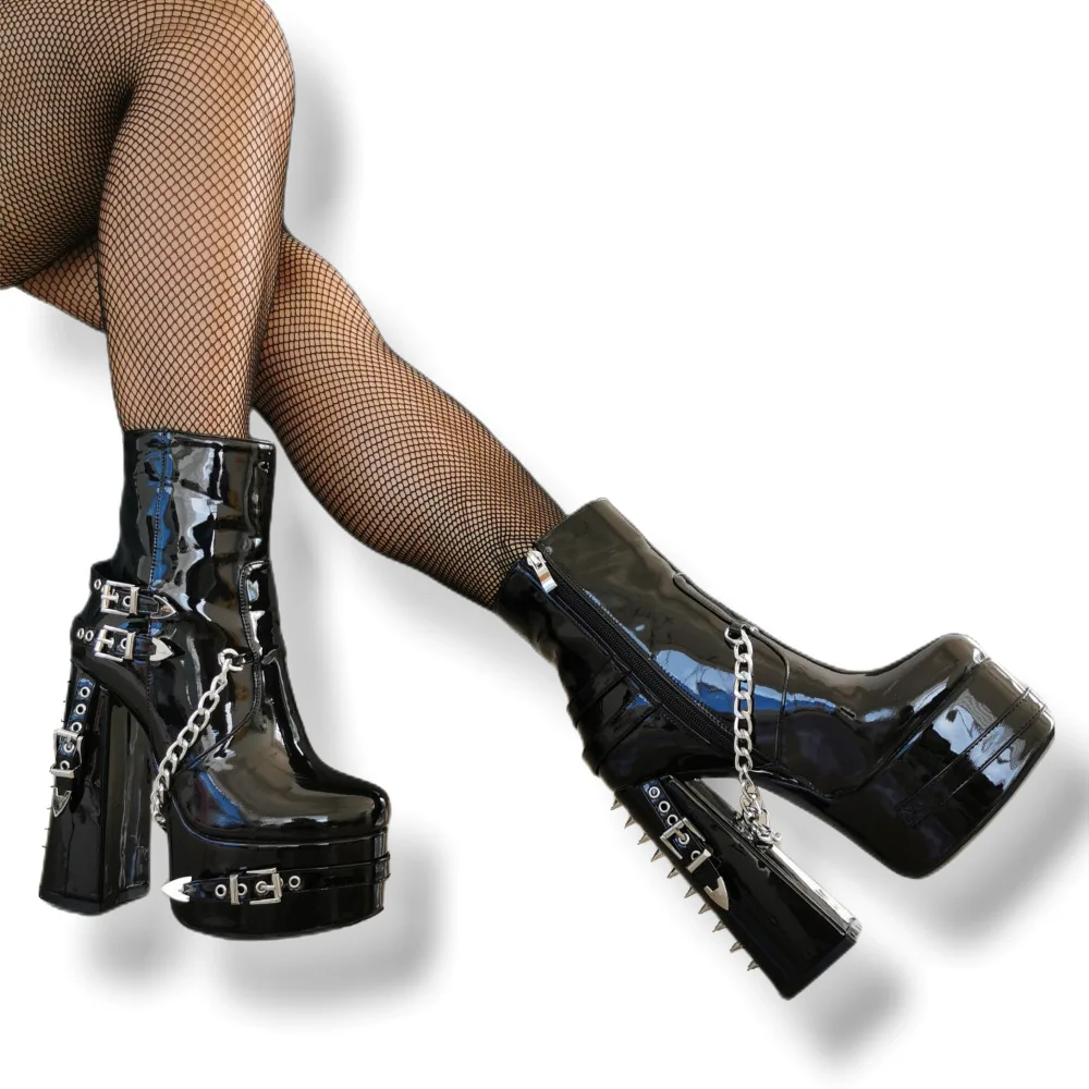 Black-Rivet-Side-Zipper-Boots-Ladies-Gothic-Large-Size-36-47-Platform ...