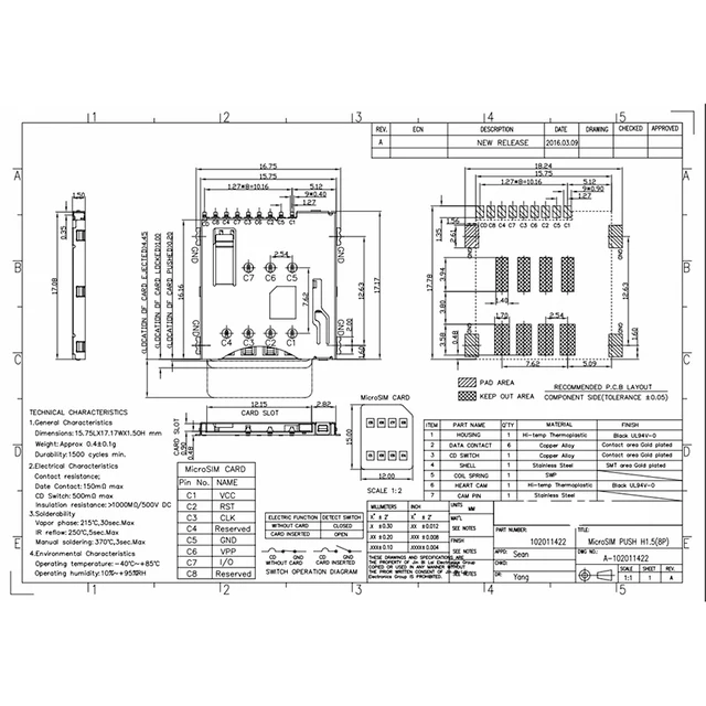 Sim Card Reader Pinout MUP C792 8Pin Nano Sim Card Connector Shaft