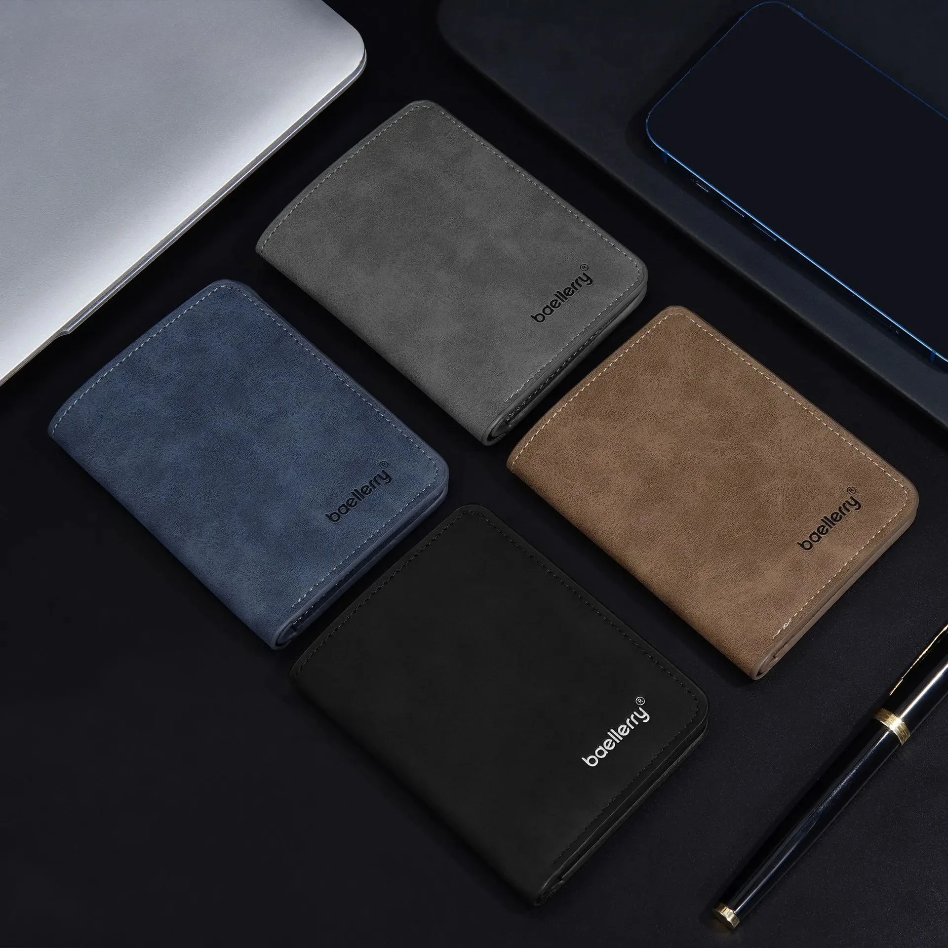 Men's Thin Bifold Wallet Sanded Leather Short Wallet Multi-Card Holder ...