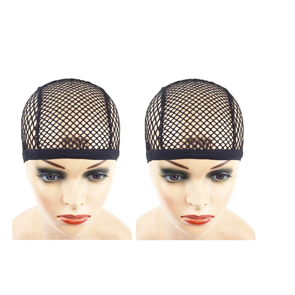 2pcs-Big-Hole-Weaving-Caps-with-4-Clips-In-Black-Blonde-Stretch-Mesh ...