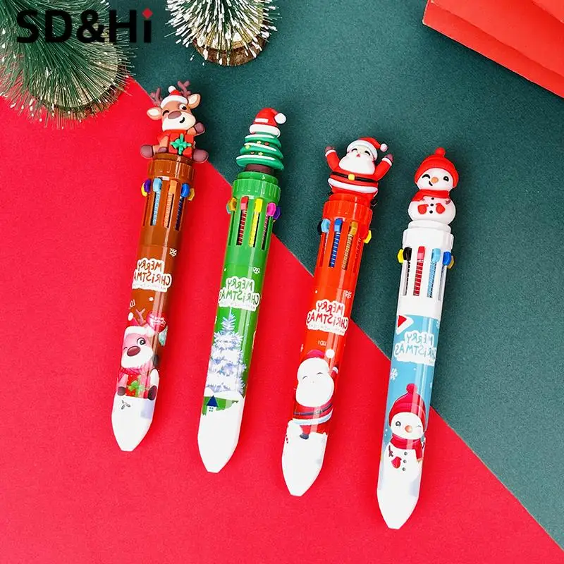1PC-Christmas-10-color-Ballpoint-Pen-Student-Press-Pen-Color-Pen-Santa ...