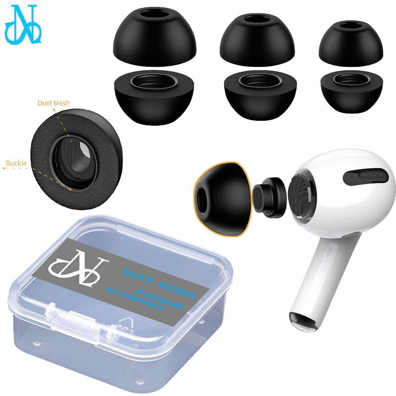 에어팟 Pro 용 프리미엄 메모리 폼 팁 실리콘 이어팁 없음 통증 방지 슬립 이어팁 충전 케이스에 적합 검정색 6Pcs S/M ...