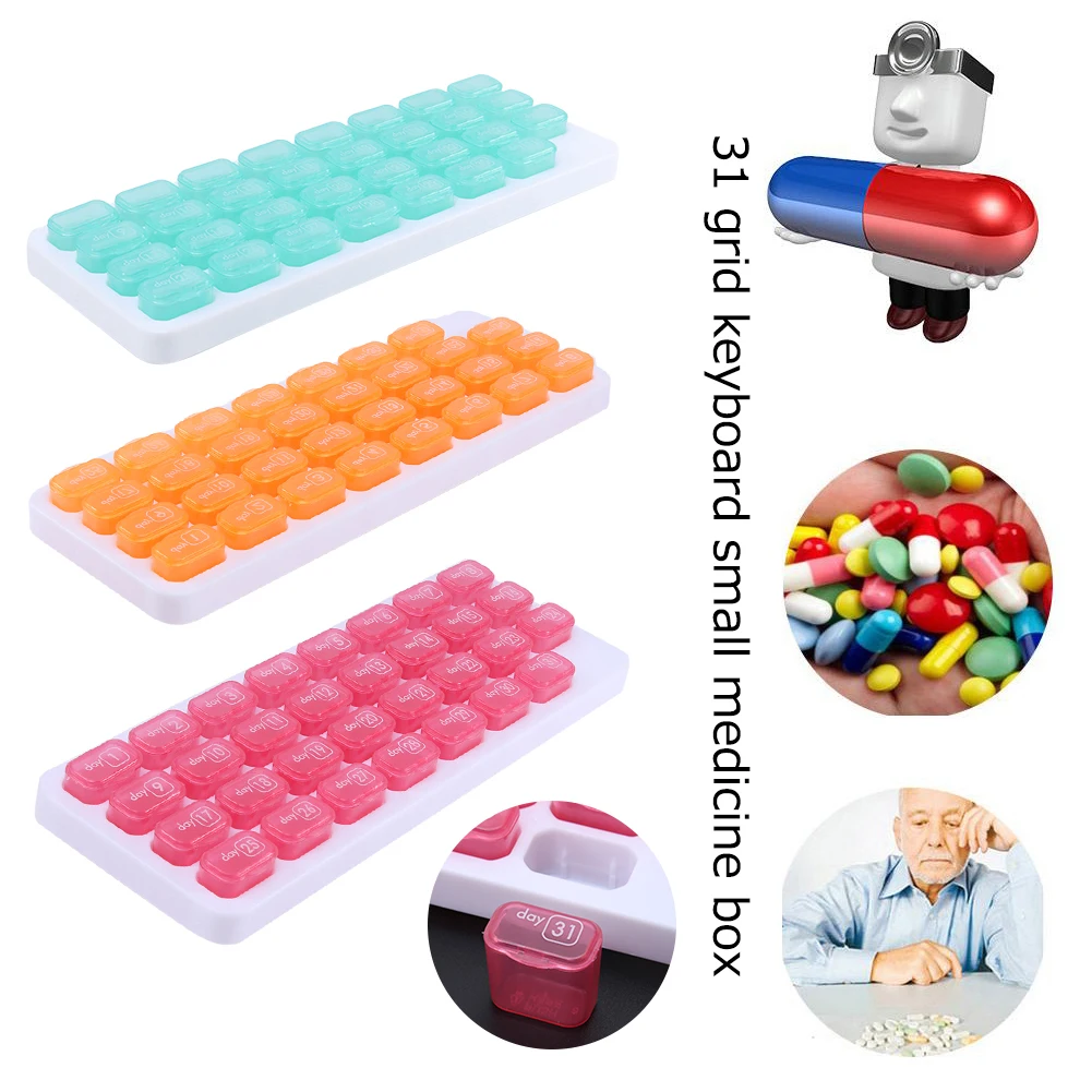 31-Dividers-Pill-Organizer-Case-Moisture-proof-Grid-Keyboard-Tablet ...