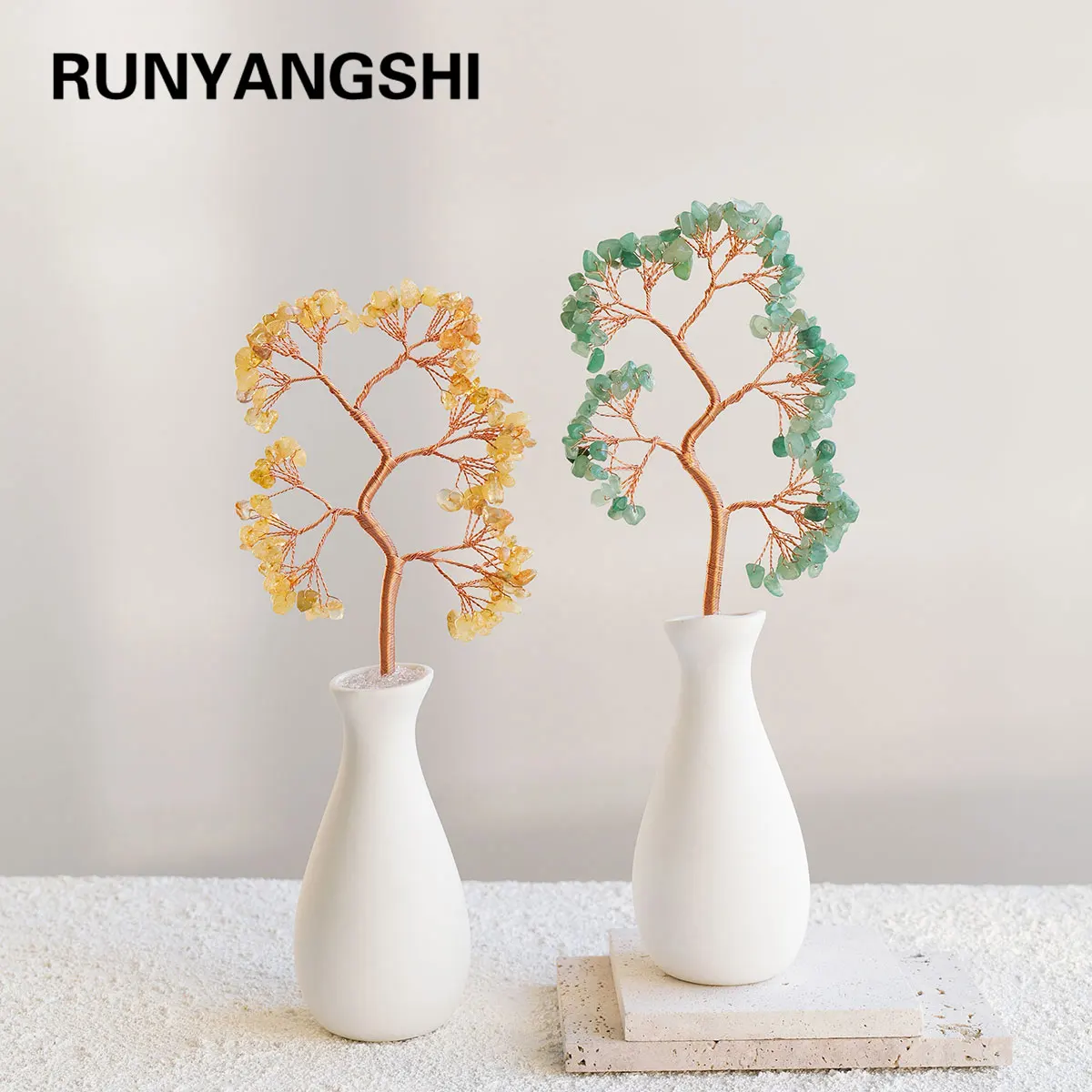 1PC Natural Crystal Tree Energy Stone Money Tree with Copper Wire ...