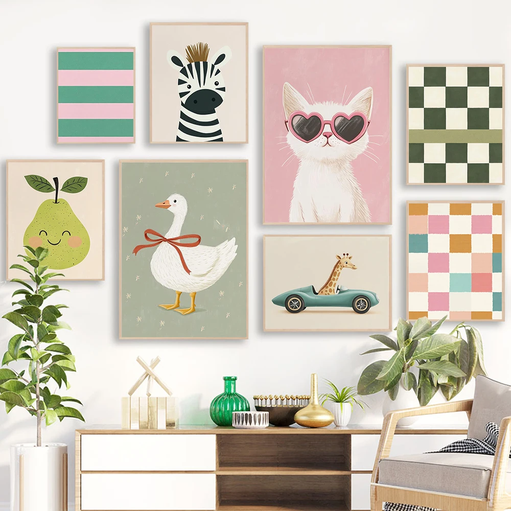 Room Prints Wall Art Baby Animal Cat Goose Giraffe Murals Playroom ...