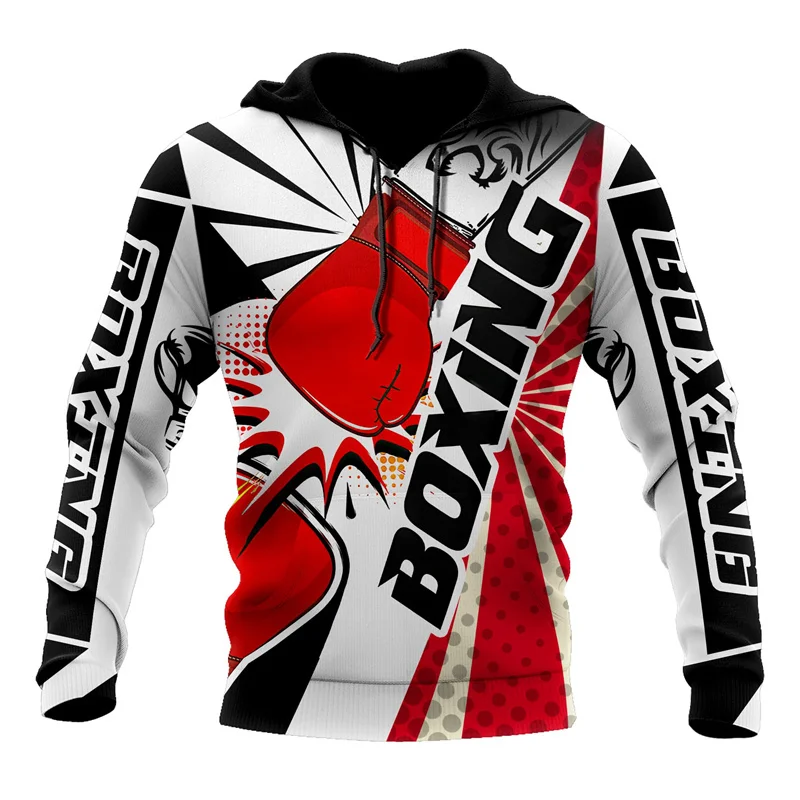 Boxing Pattern Hoodie For Men KO Boxer 3D Printed Long-Sleeved Fashion ...