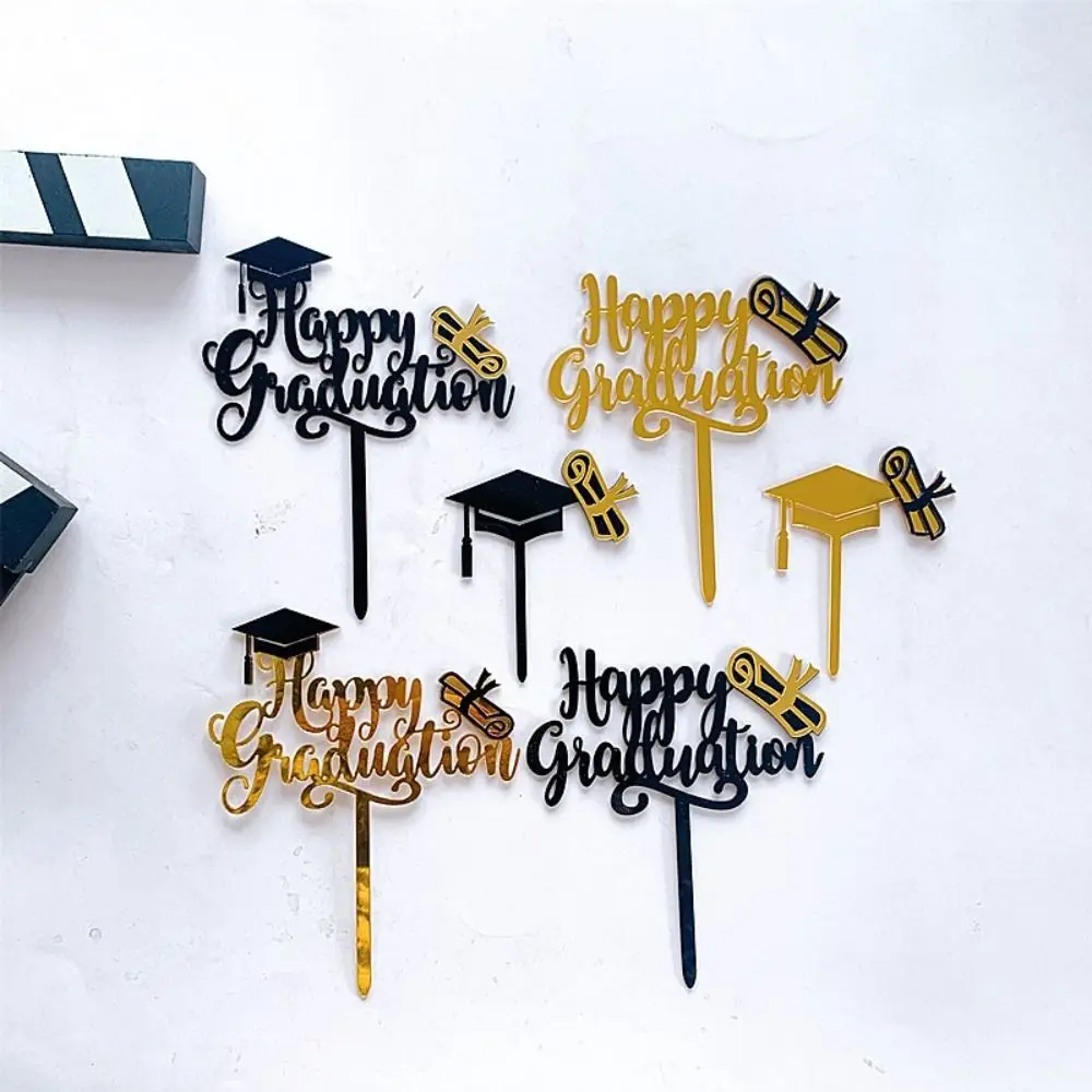 1-Pc-Black-Gold-Acrylic-Happy-Graduation-Cap-Cake-Toppers-Cartoon-DIY ...