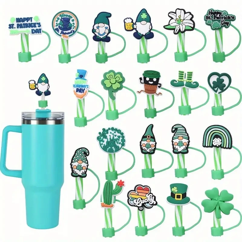 8pcs-St-Patrick-s-Clover-Straw-Head-Reusable-Dust-Cover-Straw-Cap ...