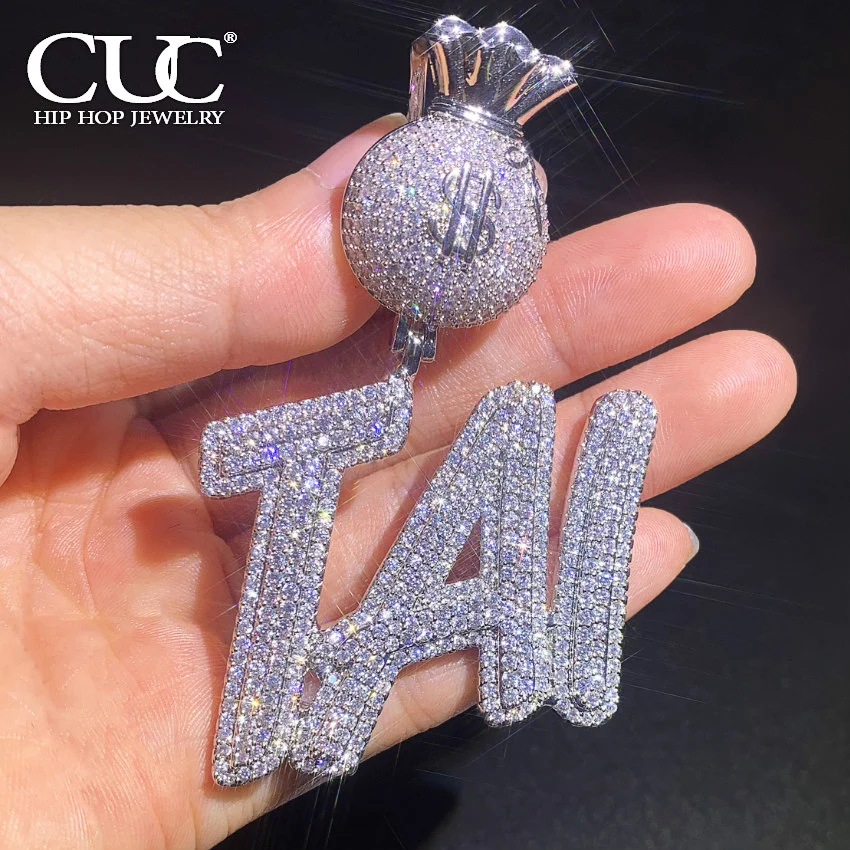 CUC-Custom-Double-Letter-Pendant-With-Dollar-Bag-Bail-Iced-Out-Zirconia ...