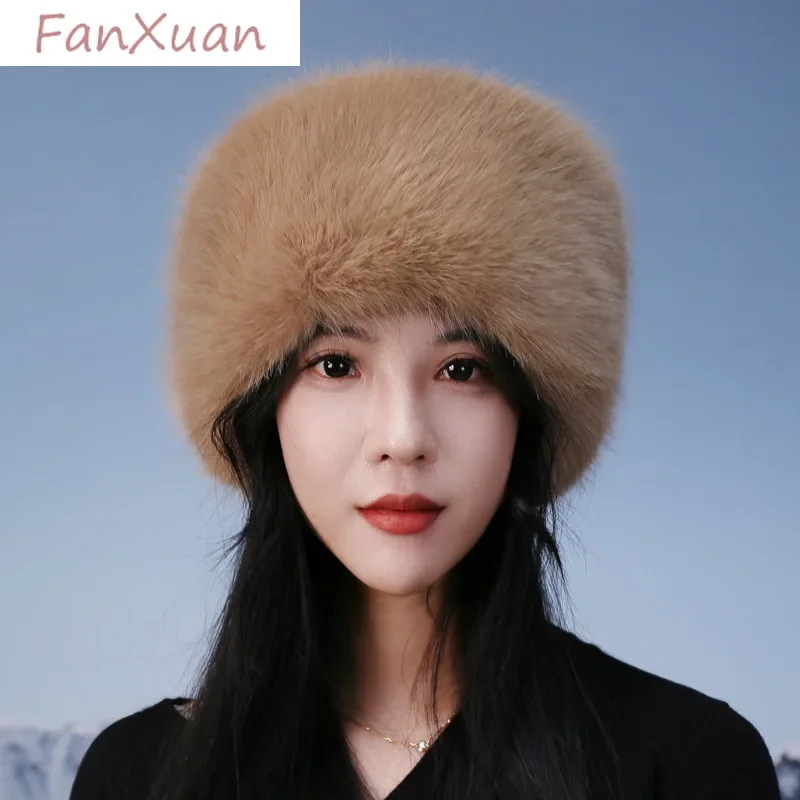 Winter Faux Fur Bucket Hat Women Elegant Russian Hat Fluffy Warm Panama ...