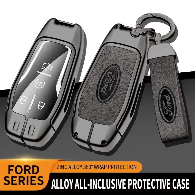 Car Metal Leather Remote Key Case Cover Ford Fusion Mondeo Mustang F ...