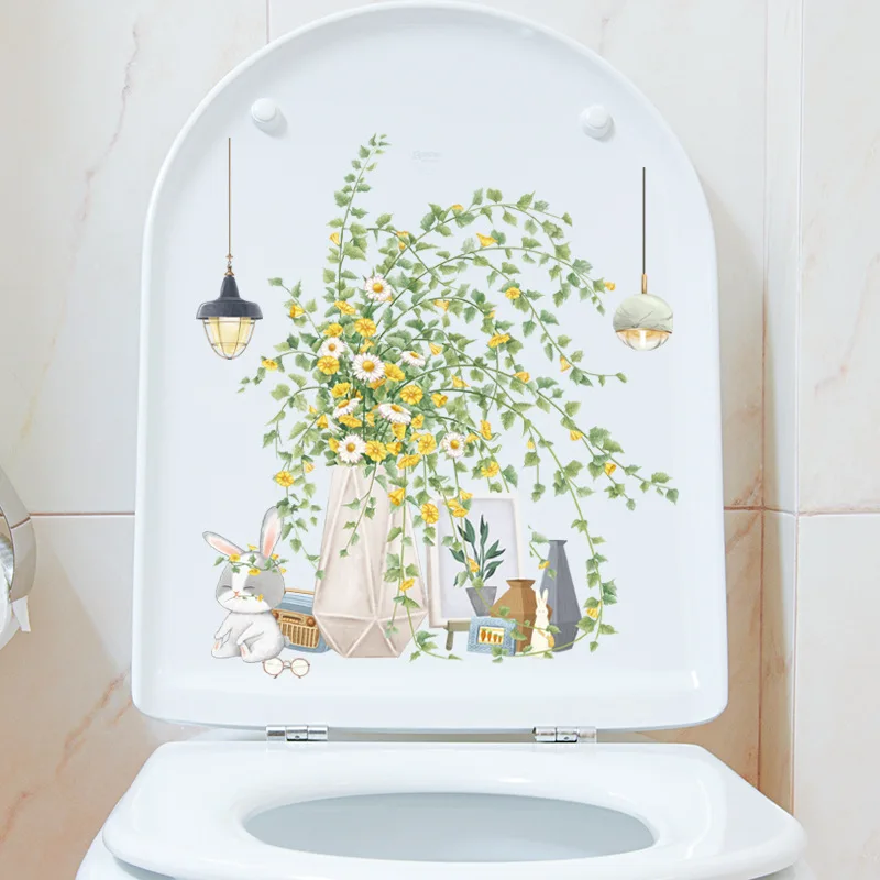Leaves Toilet Sticker WC Plant Wall Stickers Self Adhesive Paintings ...