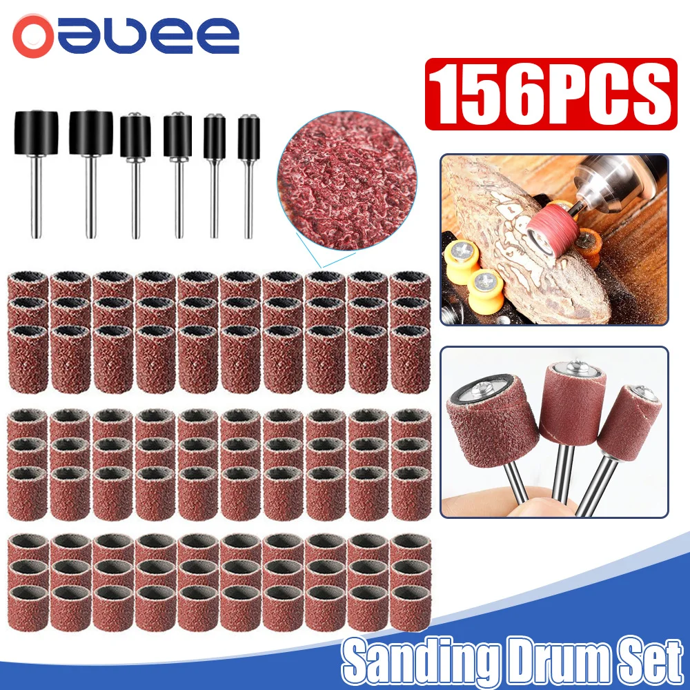 33 156PCS Sanding Drums Kit Sanding Band Sleeves Sand Mandrels Nail Drill Bits Sand Ring Abrasive Brushes for Dremel Rotary Tool