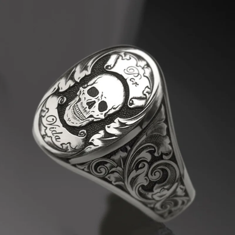 Anillo-de-fantasma-Vintage-para-hombre-anillo-de-calavera-con-patr-n-G ...
