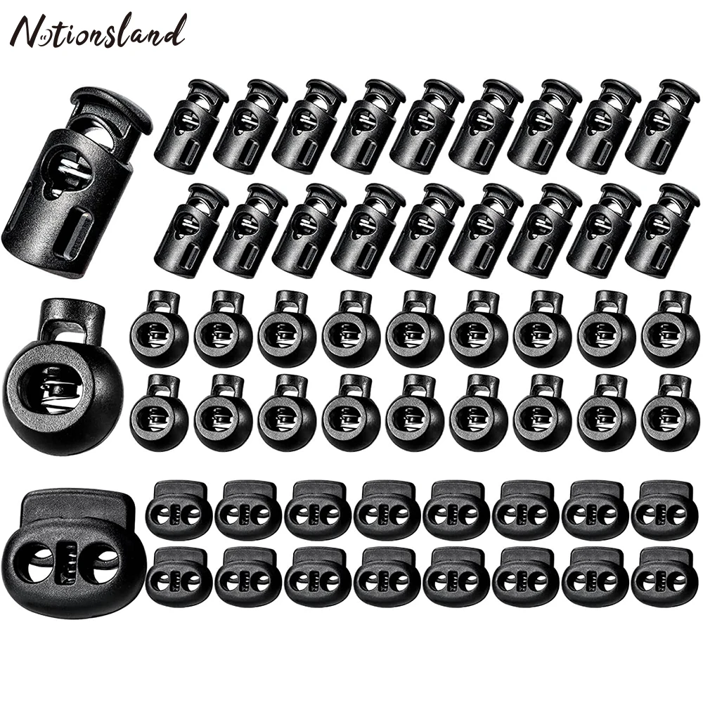 50pcs-Plastic-Cord-Locks-Single-Double-Hole-Spring-Stop-Toggle-Stoppers ...