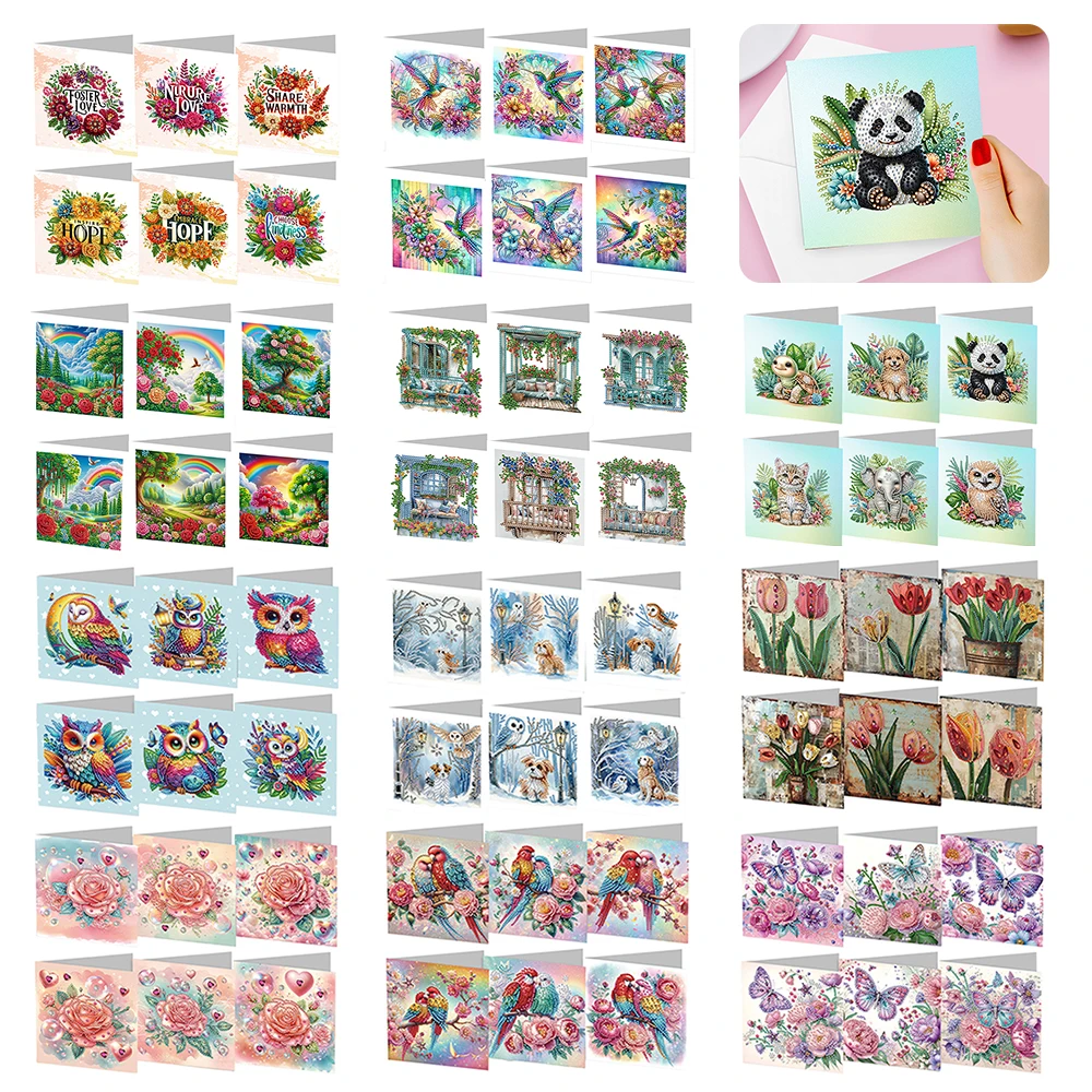 6Pcs Handmade Animal Diamond Card Special Shape Diamond Drawing Card ...