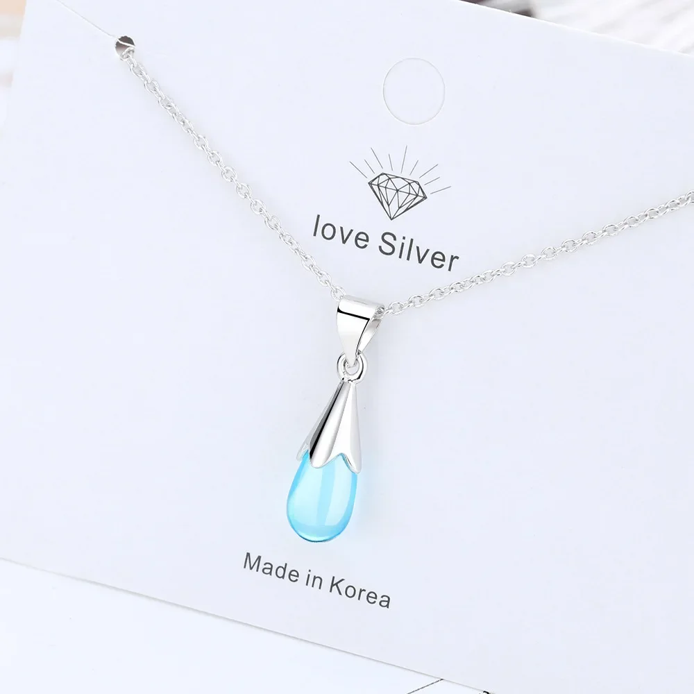 S925-Sterling-Silver-Blue-Teardrop-Pendant-Necklace-40cm-3-5cm-Luxury ...