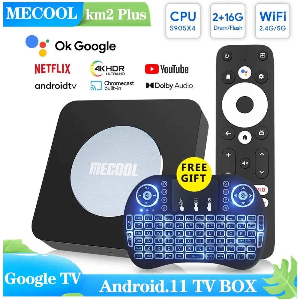 Mecool km2/km2 mais 4k caixa de tv android amlogic s905x4 2gb 16 usb3.0 100m lan 2.4g 5g wifi ...