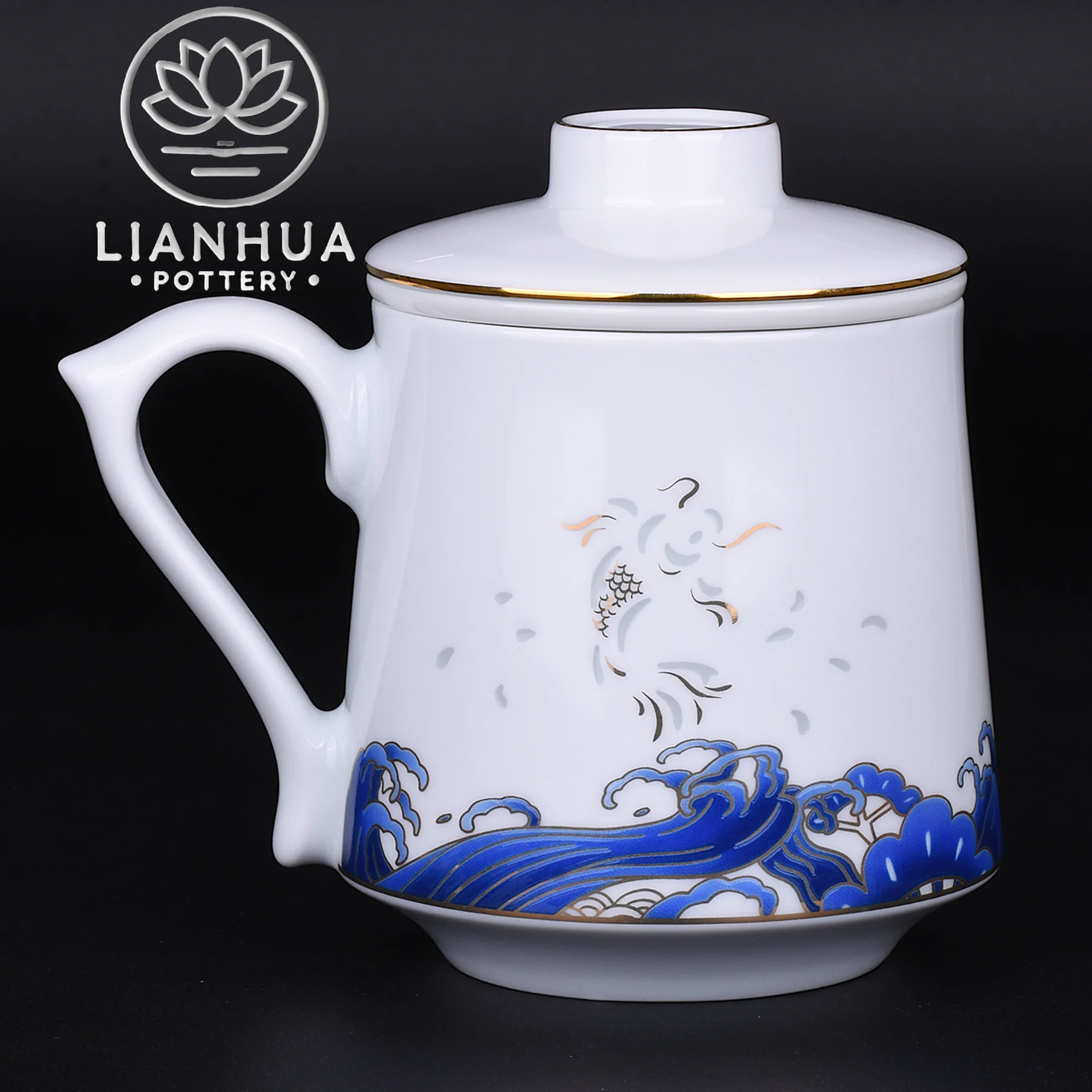 LIANHUA POTTERY Linglong Porcelain Mug with Tea Strainer Handcrafted ...