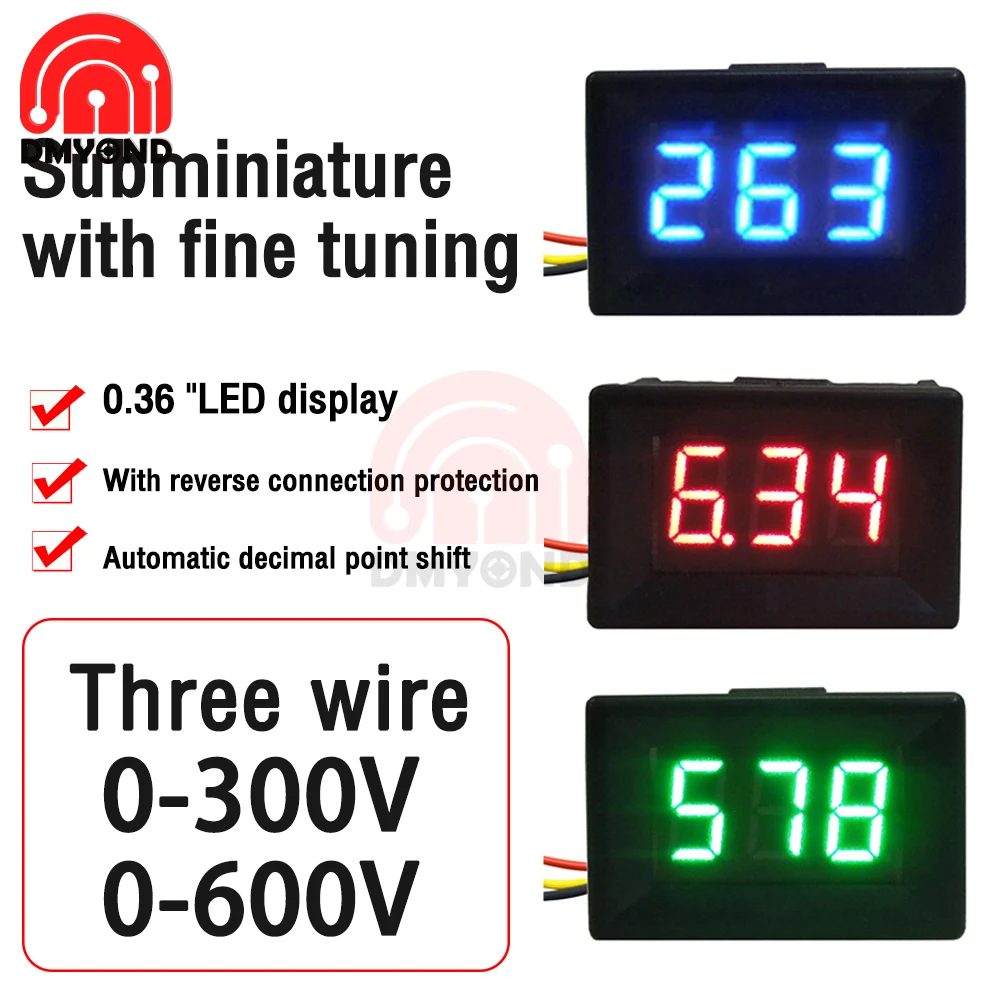 DC 0-300V DC 0-600V 0.36" LED Digital Voltmeter Voltage Meter Volt ...
