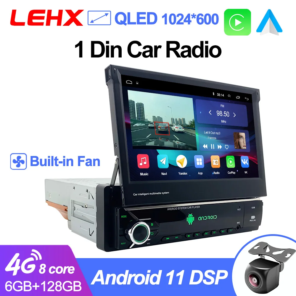 Lehx L6 1 Din Android 11 Auto Universal Car Radio 7" Qled Retractable ...