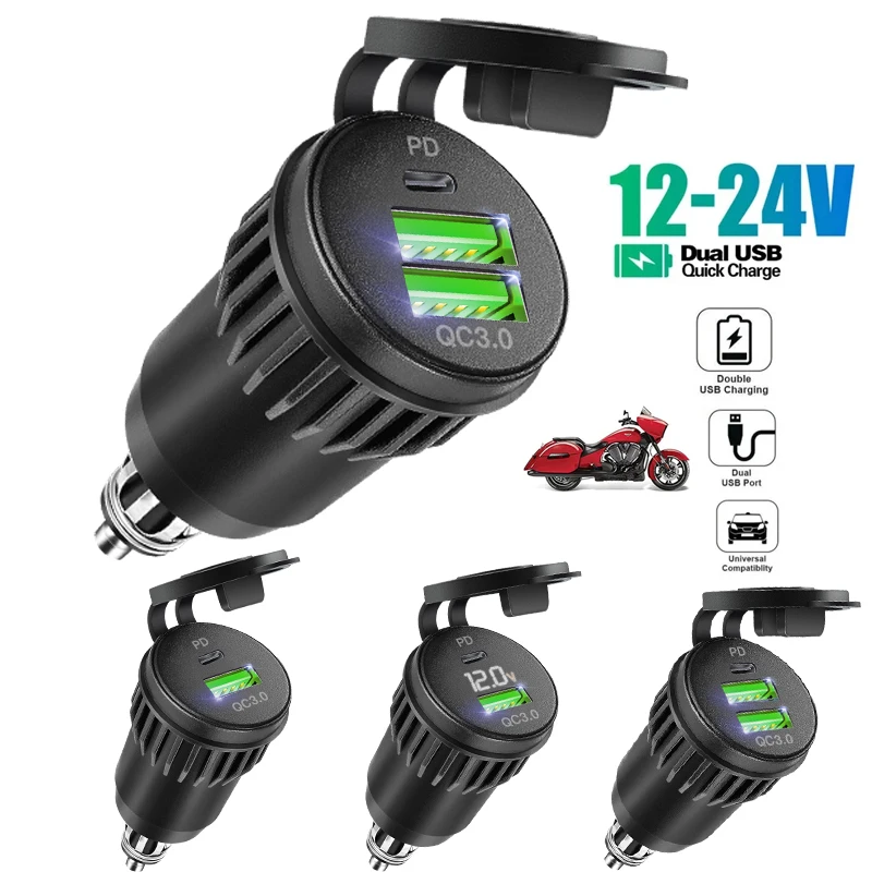 Motorcycles-Quick-Charge-3-0-3-USB-TYPE-C-DIN-Charger-Plug-Cigarette ...