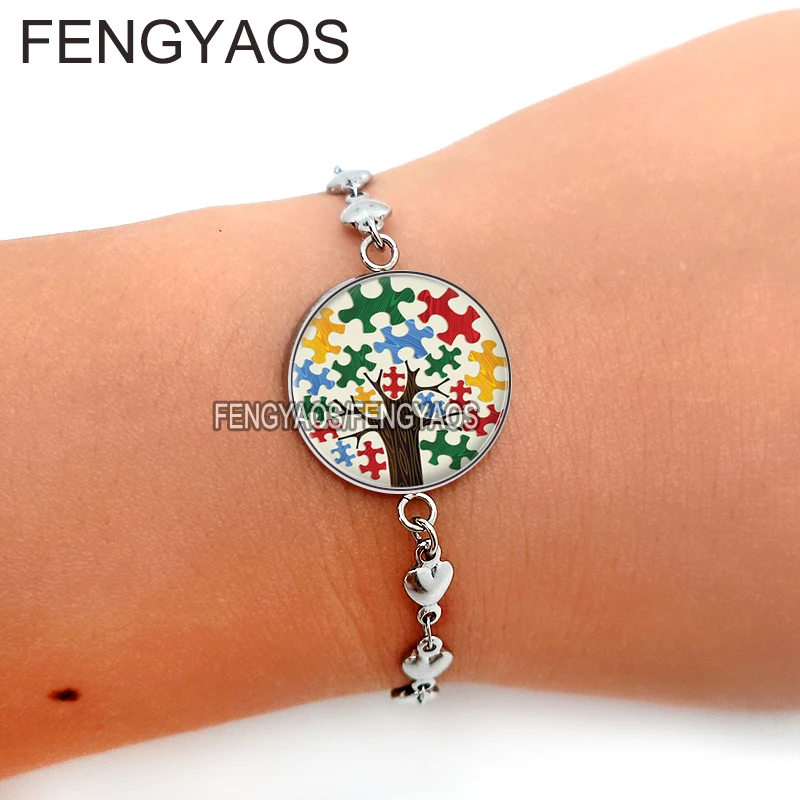 Stainless-Steel-Autism-Awareness-Bracelet-Autistic-Symbol-Bangles-Gift ...