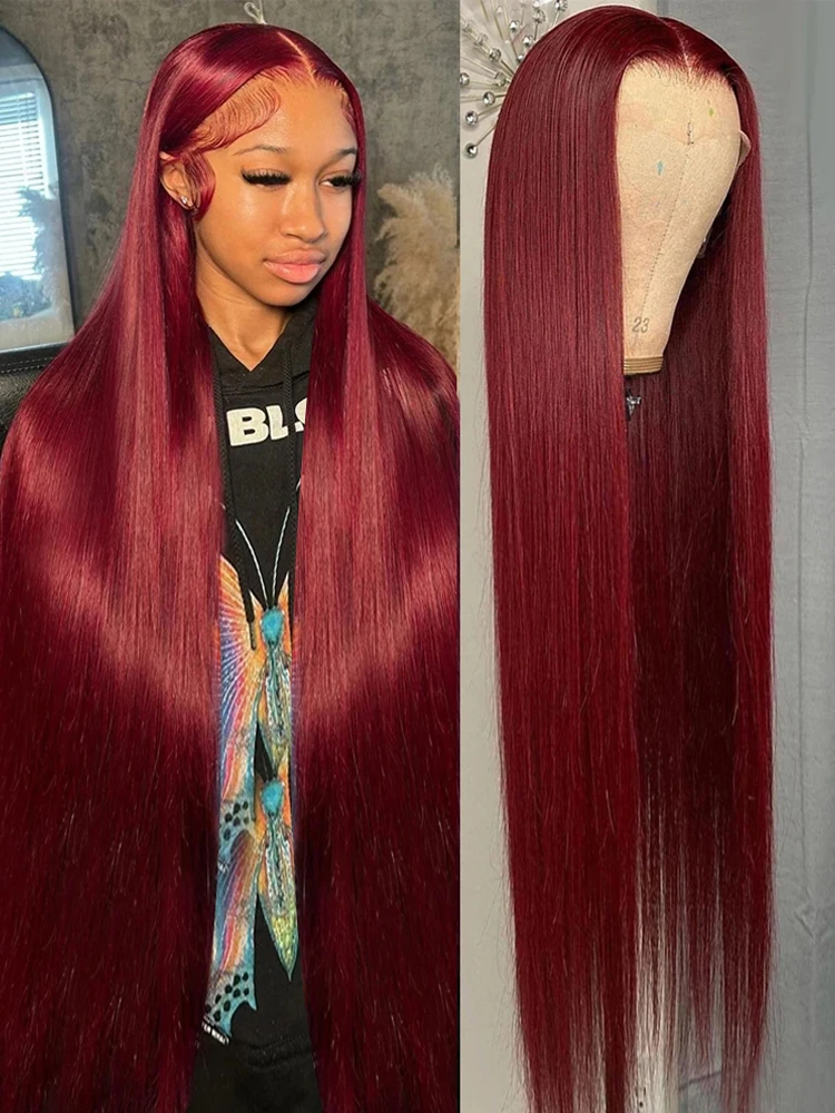 30-32-Inches-Burgundy-99J-Straight-13x4-Lace-Frontal-Human-Hair-Pre ...