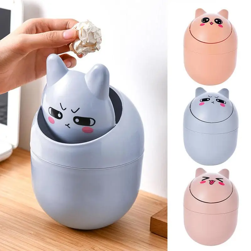 Mini-Cat-Trash-Can-For-Desk-Small-Garbage-Container-With-Shake-Cover ...