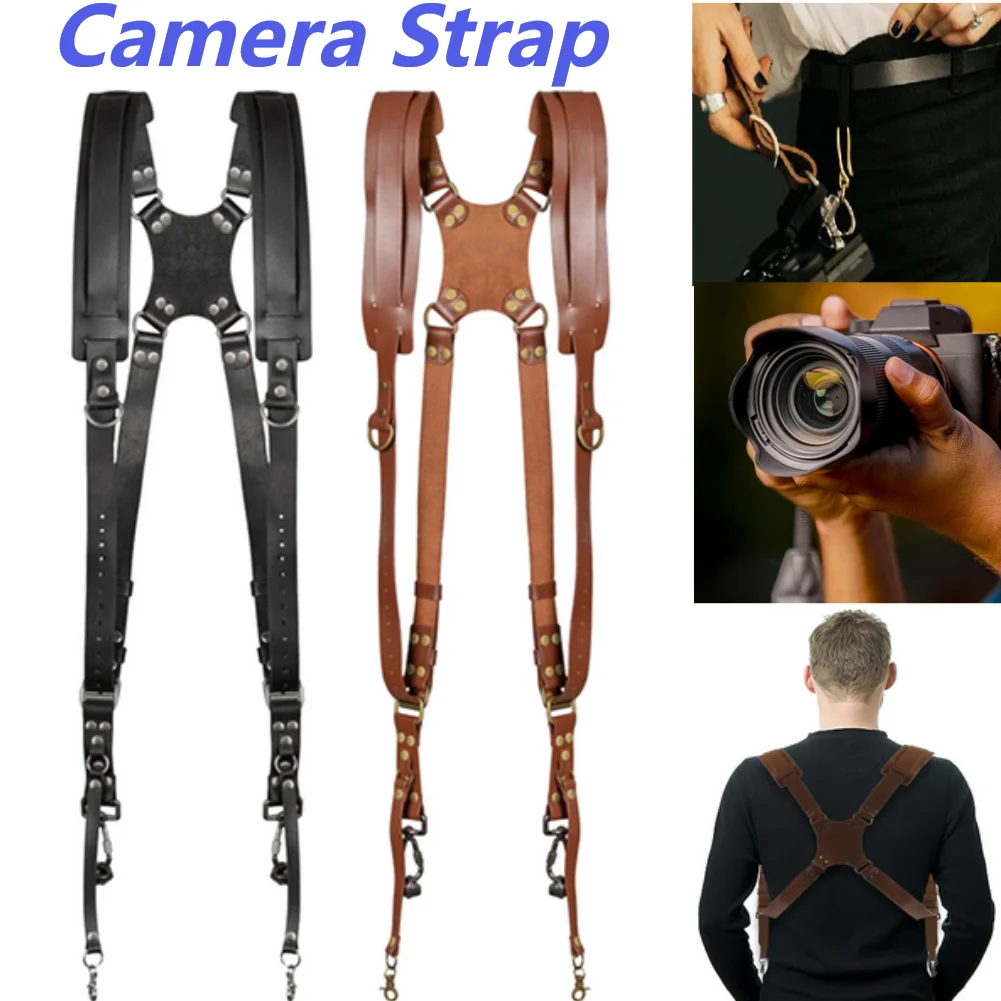 Double-Shoulder-Camera-Straps-couro-ajust-vel-Harness-ombro-port-til ...