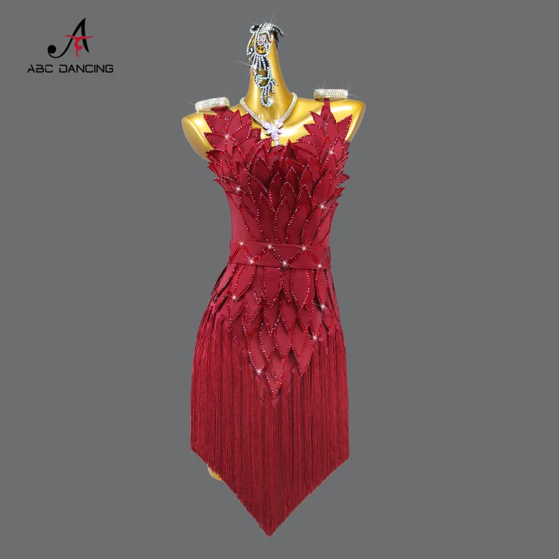 2024-New-Red-Latin-Dance-Skirt-Women-Dress-Sexy-Ballroom-Competition ...