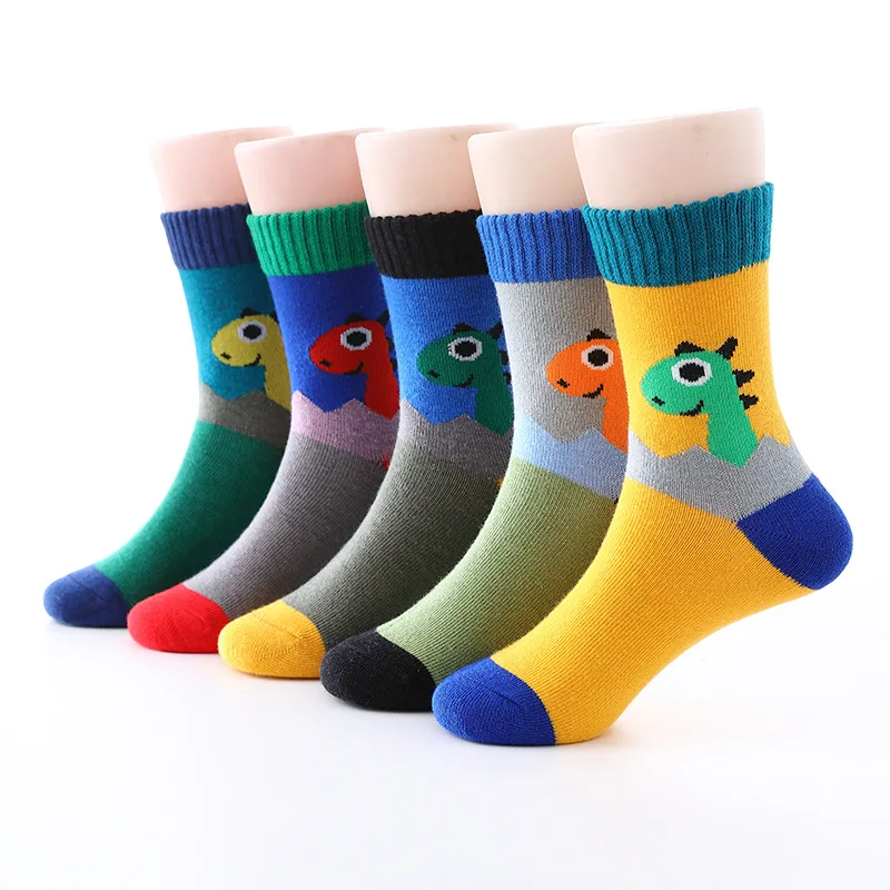 New 5 Pairs Children's Socks Spring Autumn Cotton Cartoon Dinosaur Boy ...