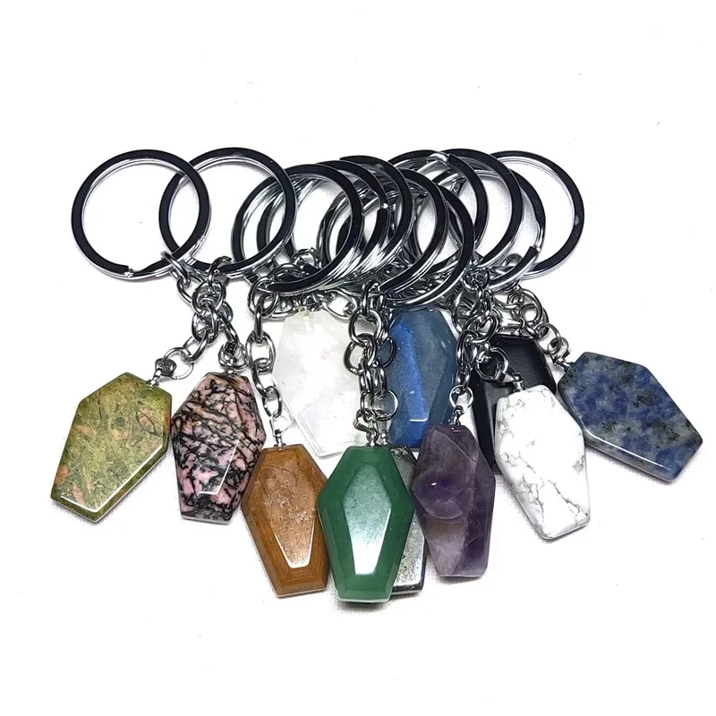 10pcs-Coffin-Shape-Lucky-Natural-Stone-Key-Rings-Quartz-Crystal-Agates ...