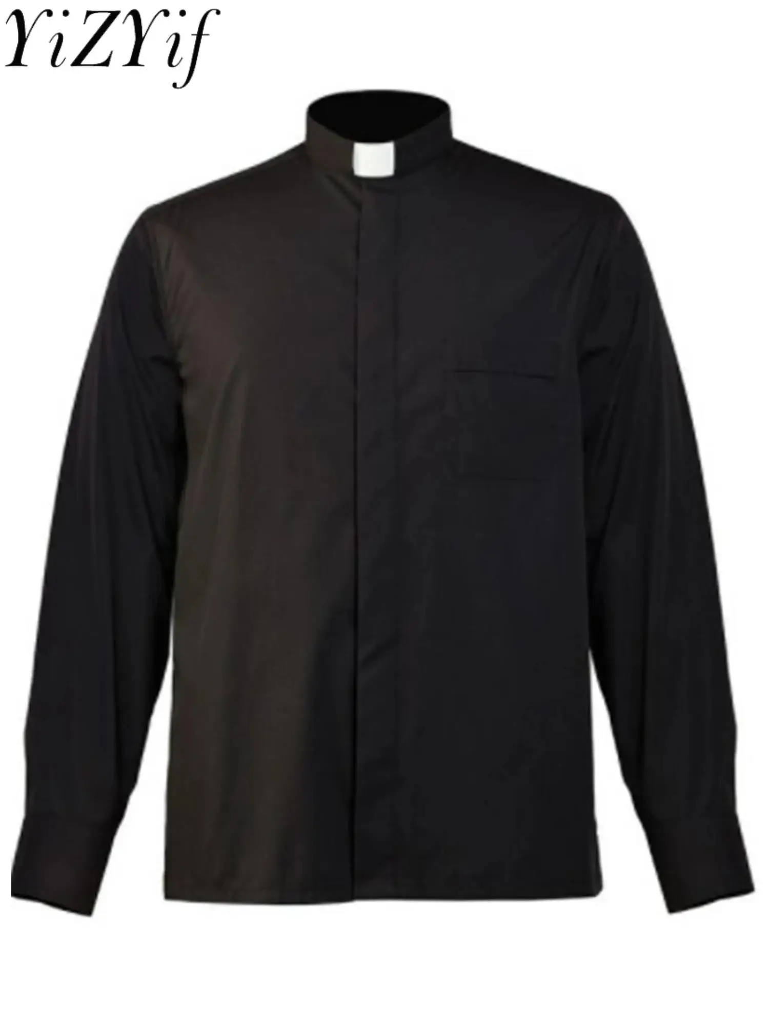 Men Long Sleeves Tab Collar Clergy Shirt Pastor Minister Preacher Shirt ...