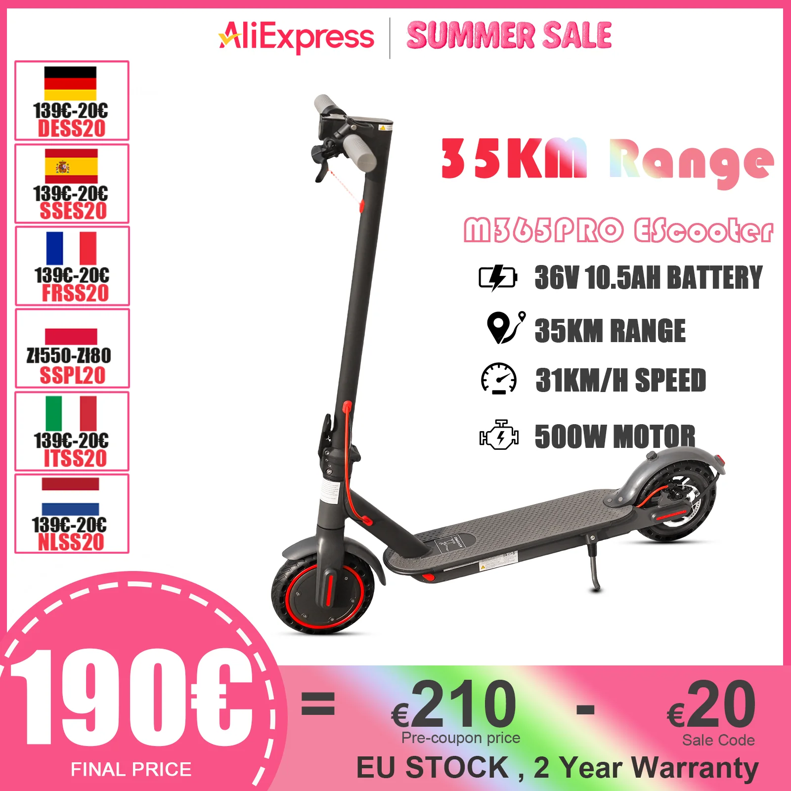 AOVOPRO ES80 500W Electric Scooter 36V 10.5AH 31KM/H Speed 35KM Range ...