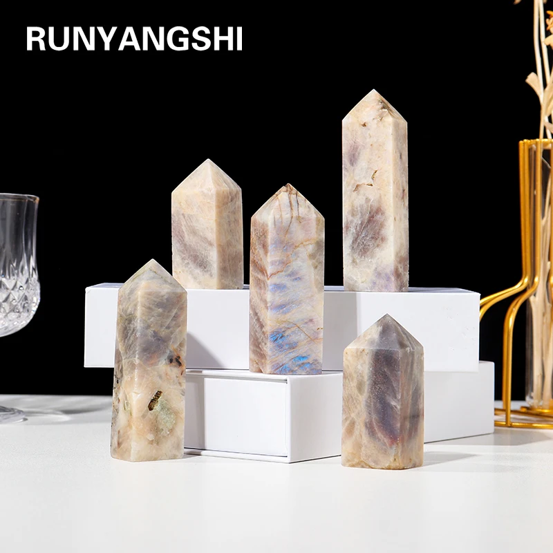 1 pc Natural Moonstone Tetraprism Energy Healing Crystal Tower Luminous ...