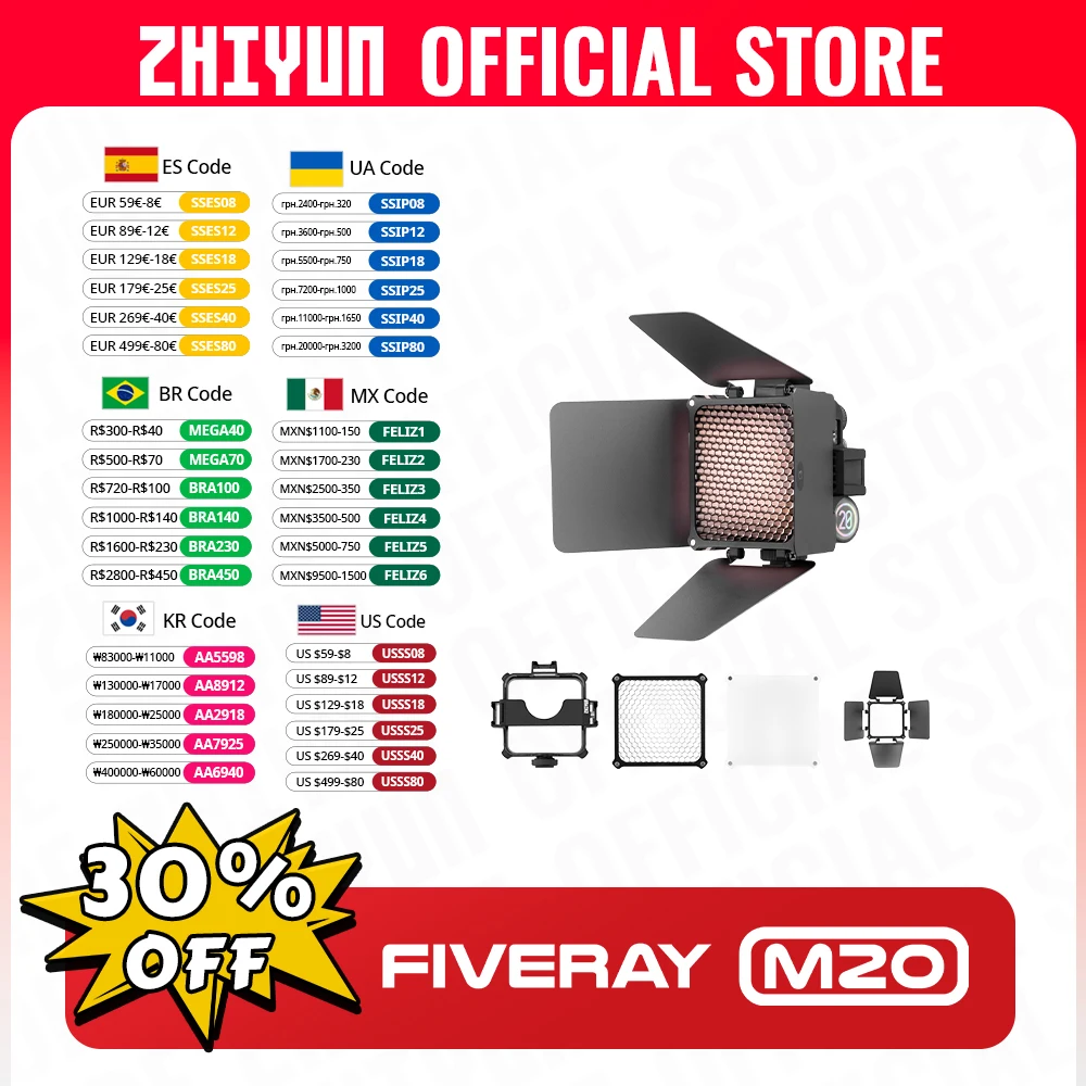 ZHIYUN-Official-FIVERAY-M20C-M20-20W-RGB-Video-Light-2500K-10000K-Fill ...