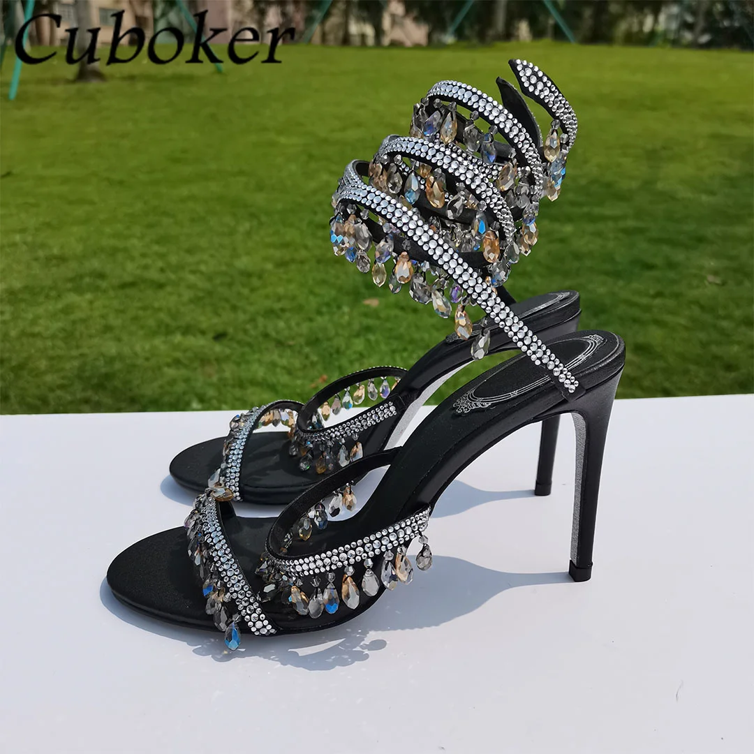 2022 String Bead Sandals For Women Ankle Serpentine Ribbon Summer Bling ...