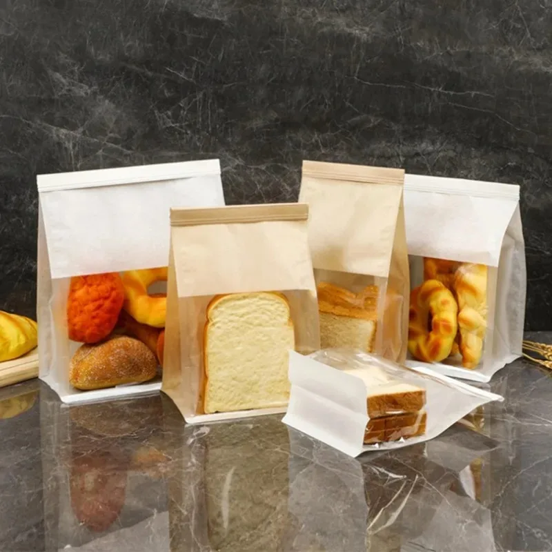 Brown/White Kraft Paper Bag with Clear Window Self Seal Toast Bread ...